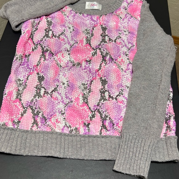 Justice | Shirts & Tops | Justice Pinkgray Sparkly Sweater With Sequin ...